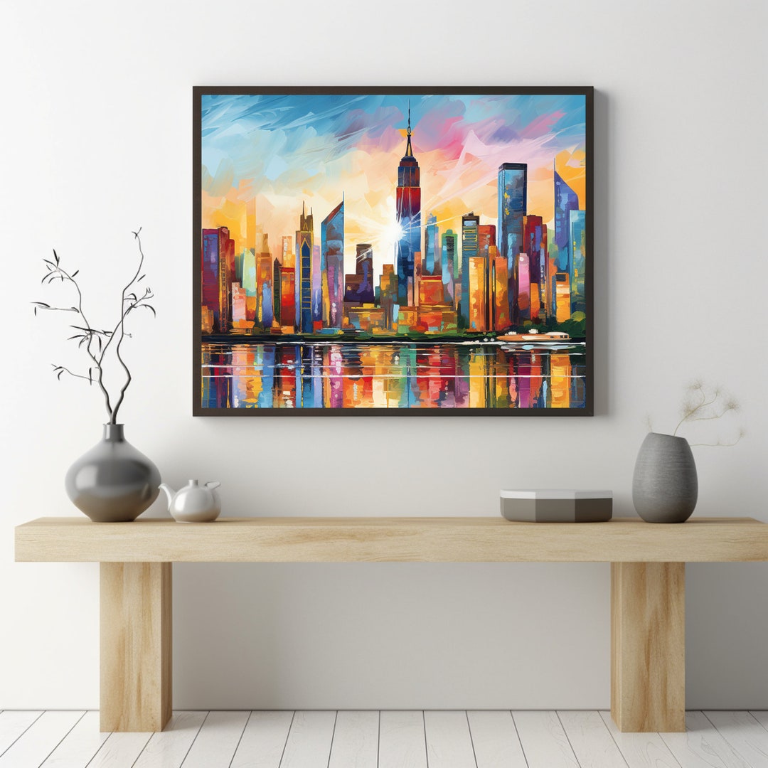 New York City Unique Abstract Art Poster, Abstract New York Skyline ...