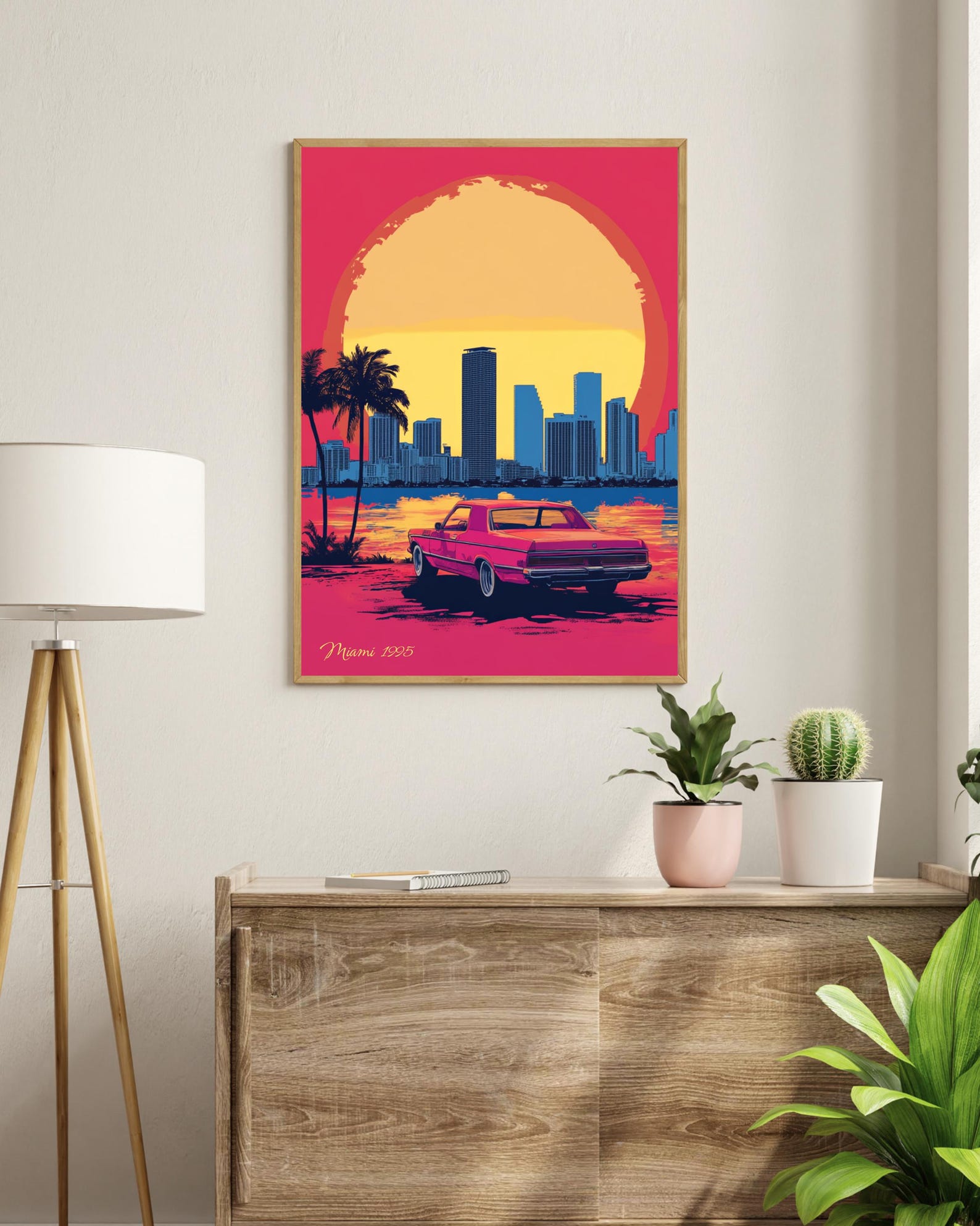 Vintage Miami Sunset Art Print, Miami Retro Wall Art,90s Nostalgia ...