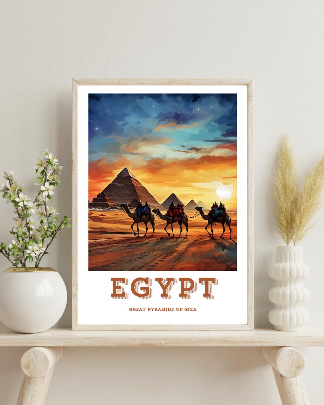Egypt Poster, Pyramids of Giza Print, Giza Travel Poster, Giza Pyramid ...