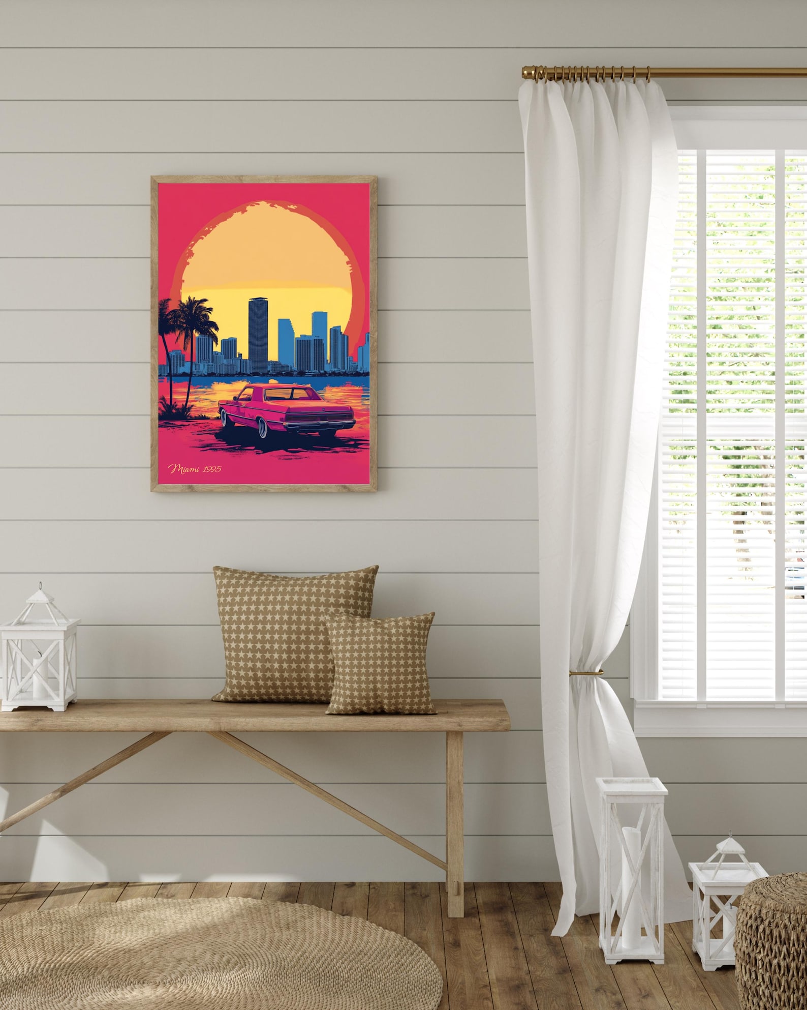 Vintage Miami Sunset Art Print, Miami Retro Wall Art,90s Nostalgia ...