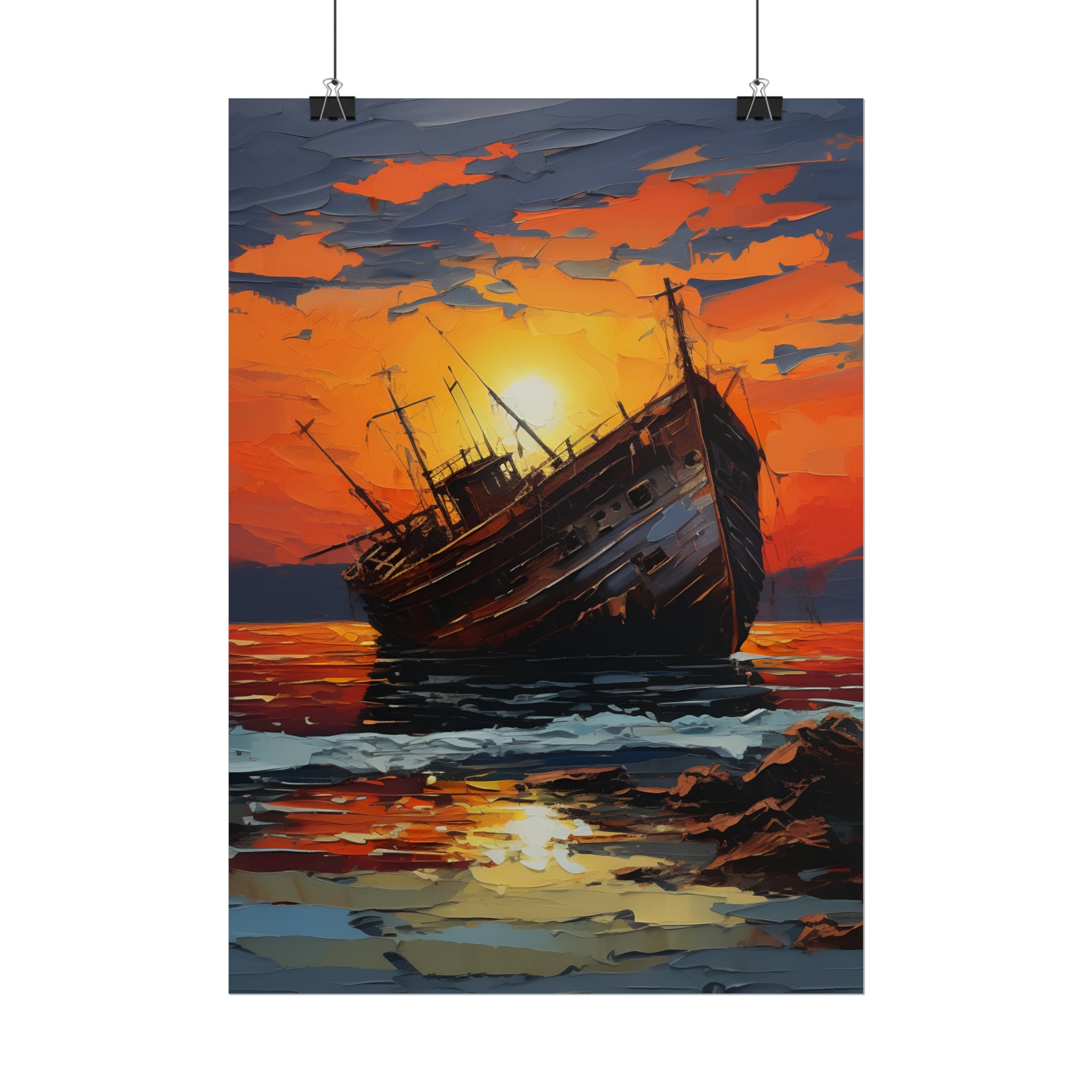 Shipwreck Poster, Print of Beached Boat, Coastal Wall Decor, Nautical ...