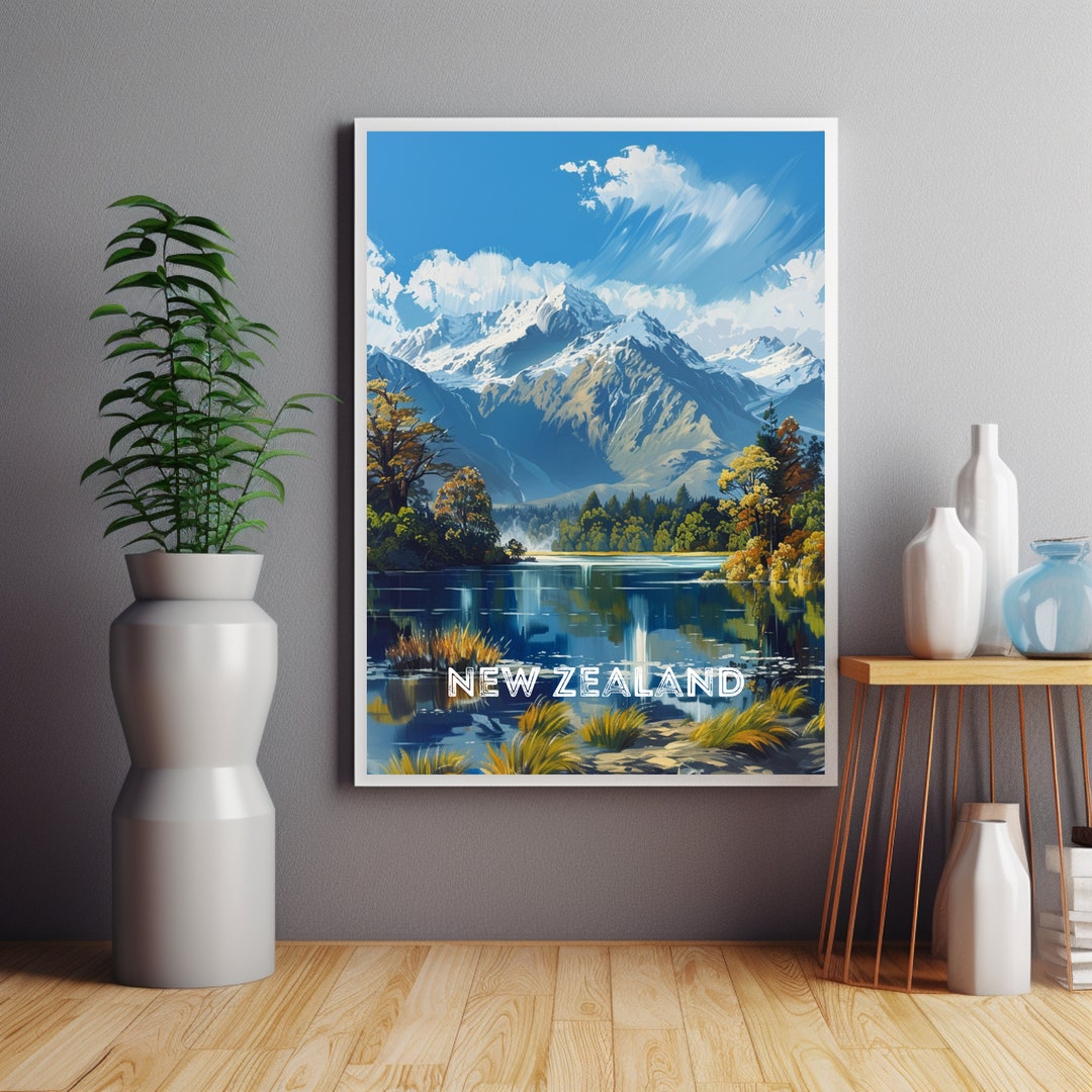 New Zealand Travel Poster, New Zealand Art, Travel Wall Art, Coastal ...