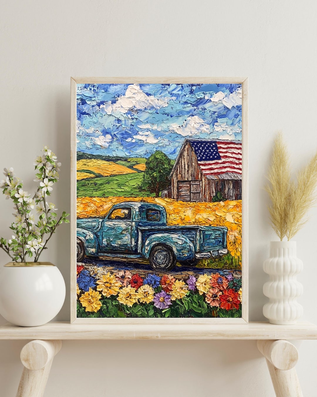 Usa Rustic Farmhouse Poster, Vintage Truck Wall Art, Usa Country Home ...