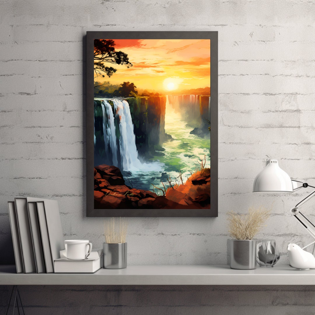 Victoria Falls Poster, Victoria Falls Travel Print, Africa Painting ...