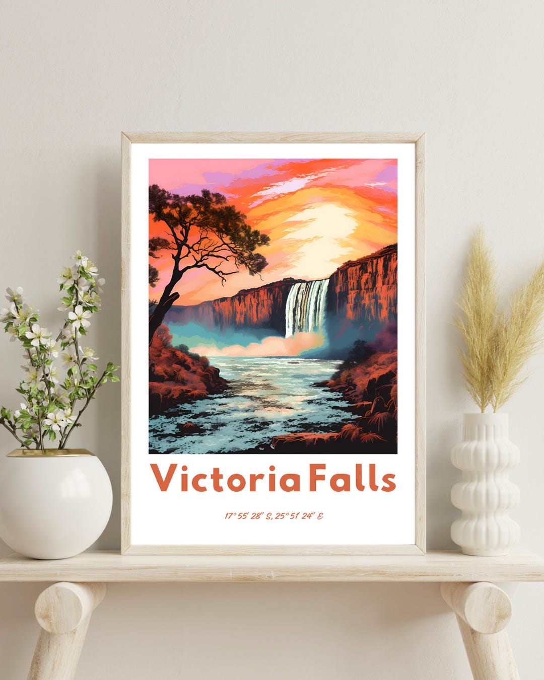Victoria Falls Poster, Victoria Falls Travel Print, Africa Painting ...