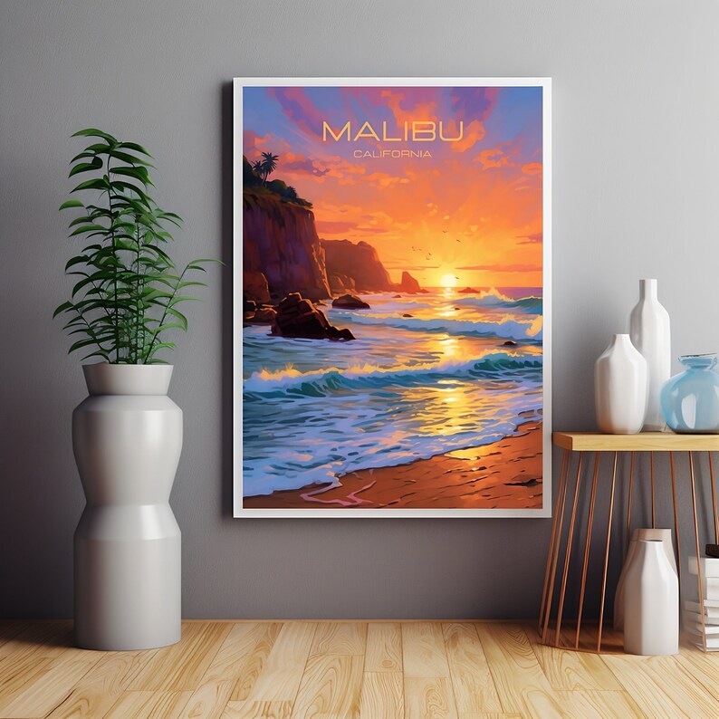 Malibu Beach Poster, Malibu Traditional Travel Print, Malibu Print ...