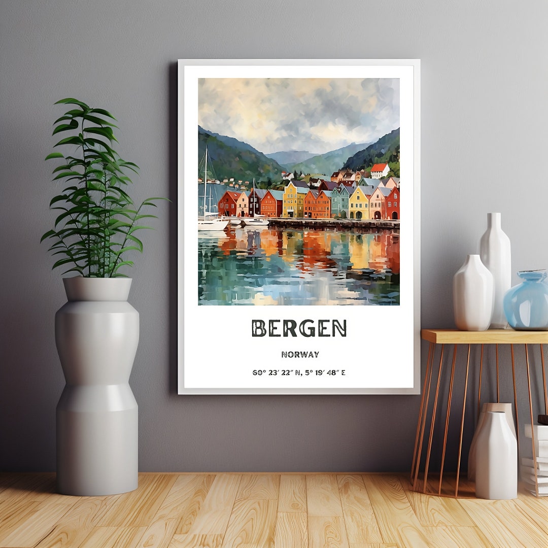 Bergen Poster, Bergen Traditional Travel Print, Norway Art, Norway ...