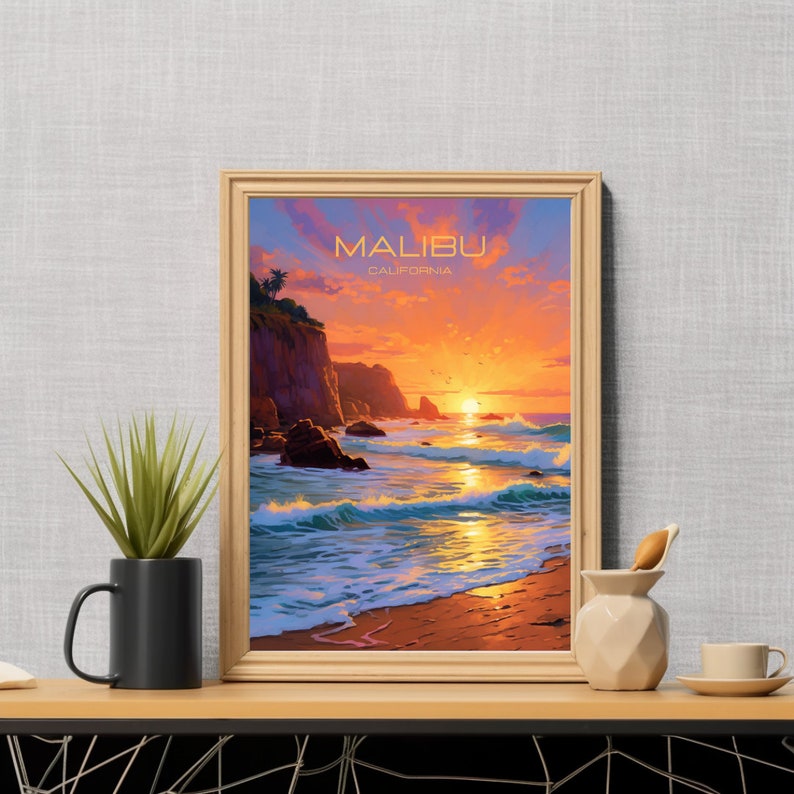 Malibu Beach Poster, Malibu Traditional Travel Print, Malibu Print ...