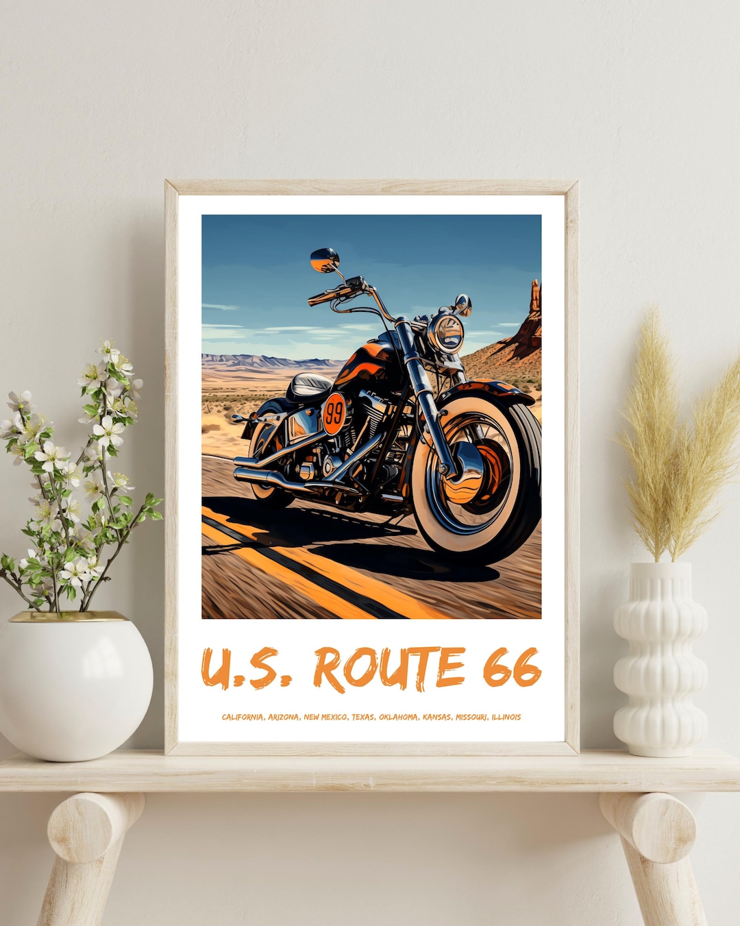 Us Route 66 Poster, Route 66 Art Print, Route 66 Wall Decor, Chopper ...