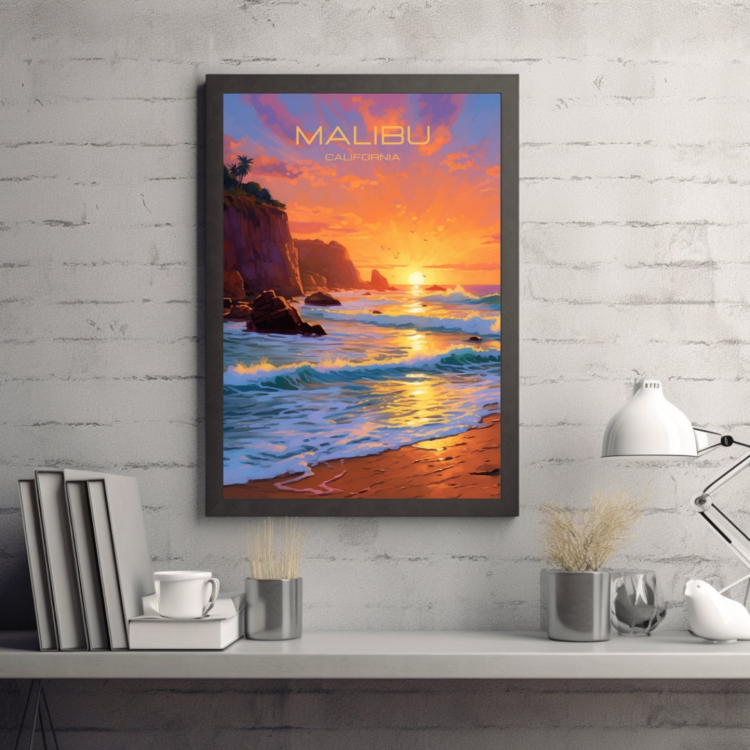 Malibu Beach Poster, Malibu Traditional Travel Print, Malibu Print ...