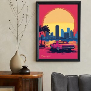 Vintage Miami Sunset Art Print, Miami Retro Wall Art,90s Nostalgia ...
