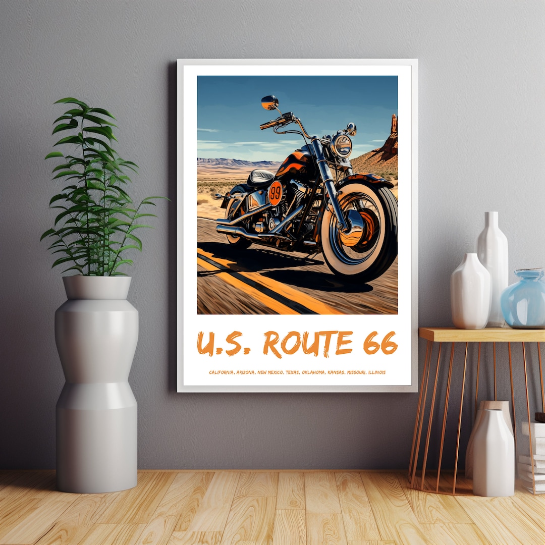 Us Route 66 Poster, Route 66 Art Print, Route 66 Wall Decor, Chopper ...
