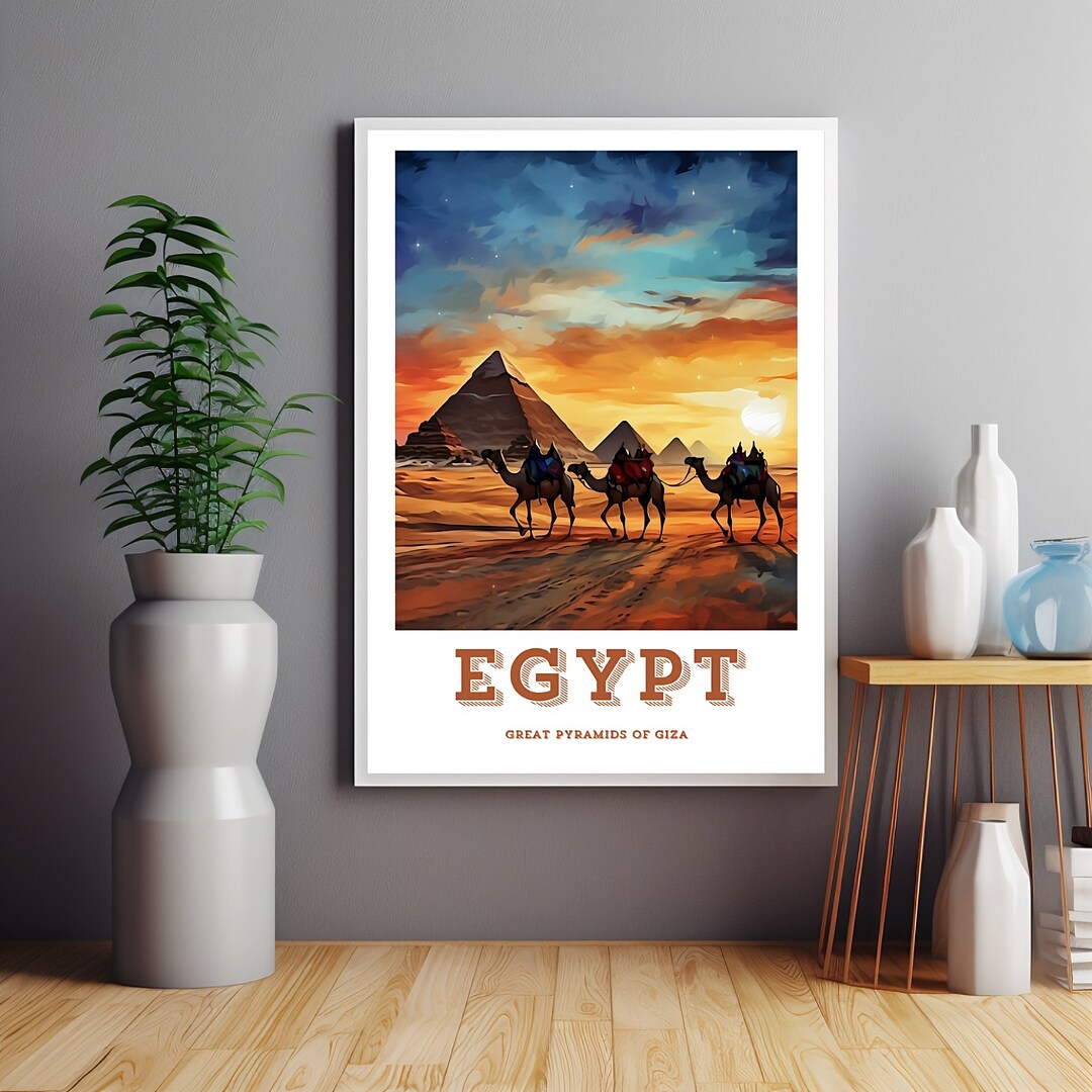 Egypt Poster, Pyramids of Giza Print, Giza Travel Poster, Giza Pyramid ...