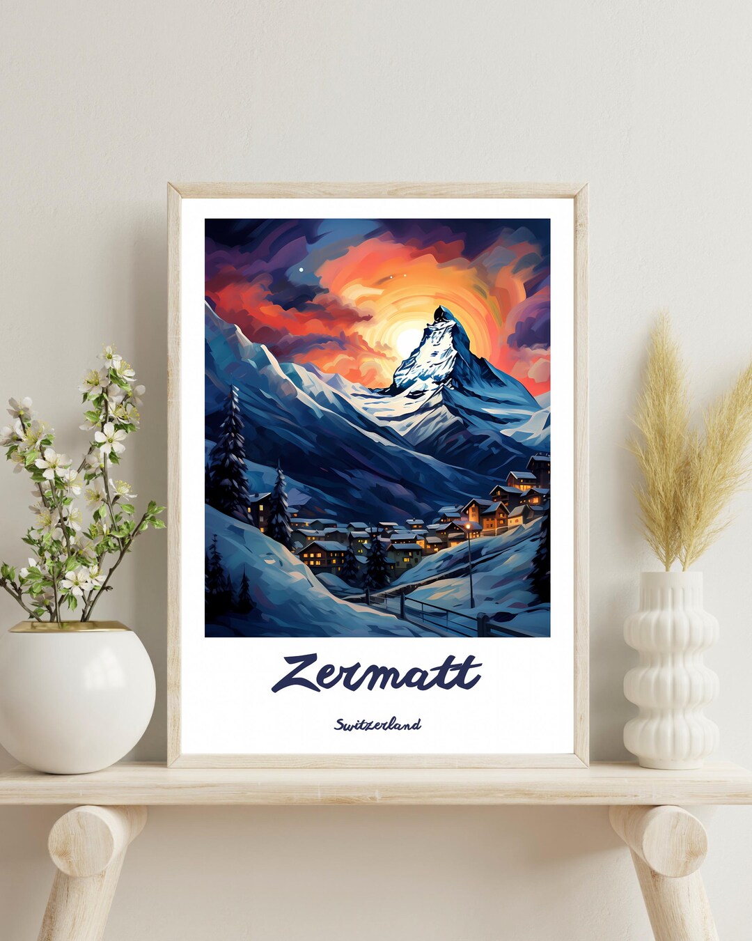 Zermatt Poster, Zermatt Print, Zermatt Traditional Travel Print ...