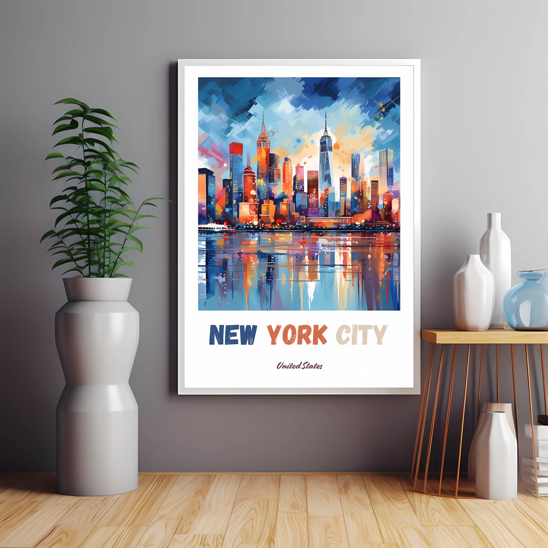 New York City Poster, Abstract New York Skyline, New York Travel Print, New York Wall Art, New ...