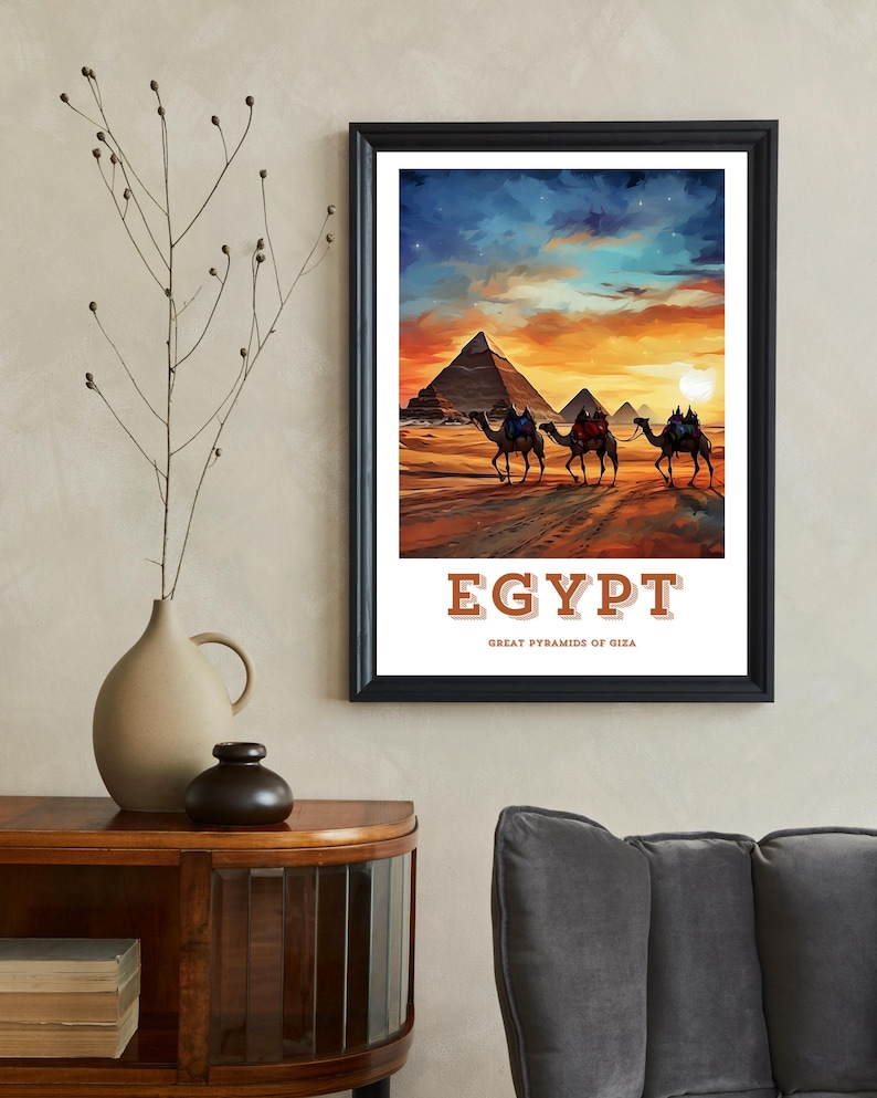 Egypt Poster, Pyramids of Giza Print, Giza Travel Poster, Giza Pyramid ...