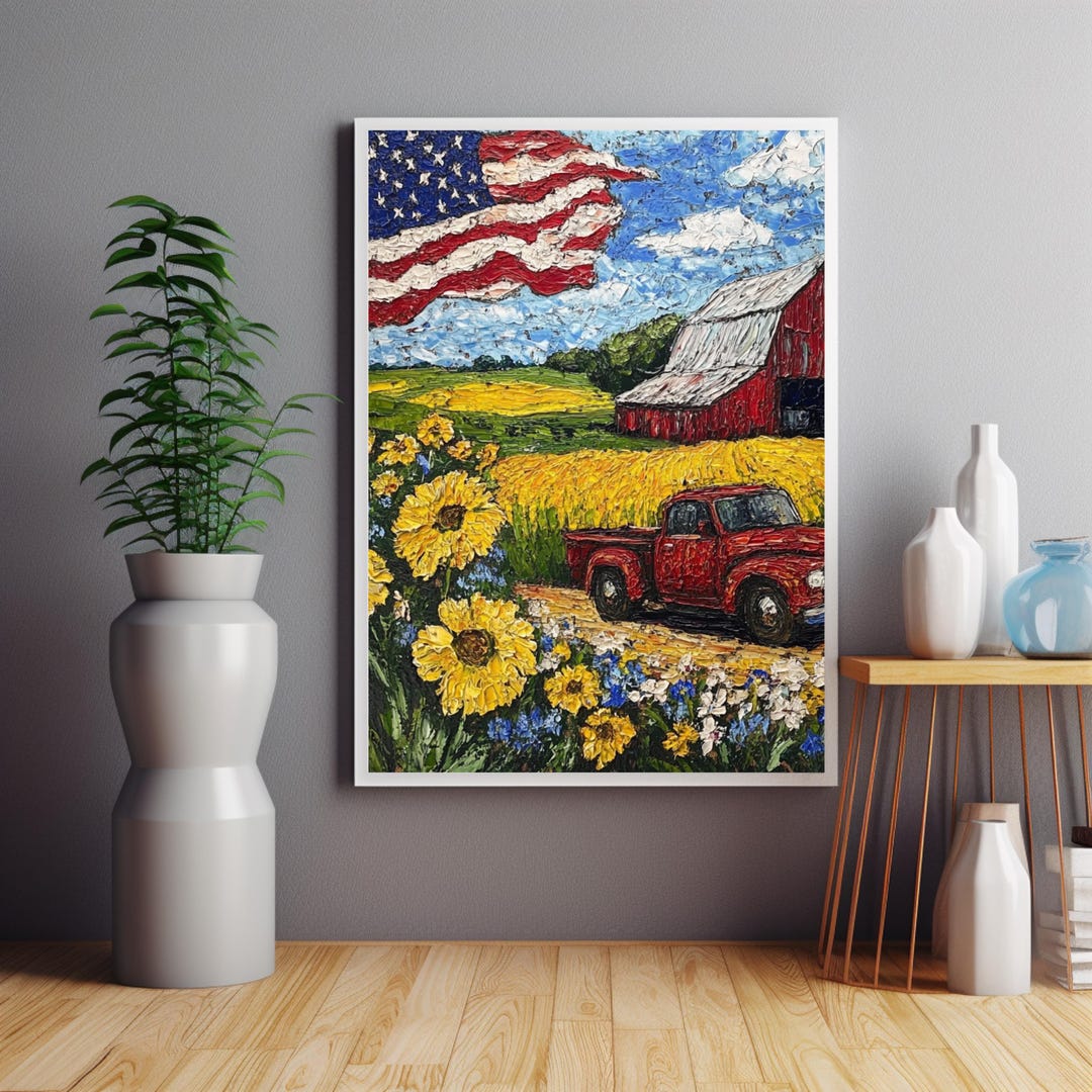 Rustic Americana Poster, Usa Farm Decor, Vintage Truck Art, Usa Country ...