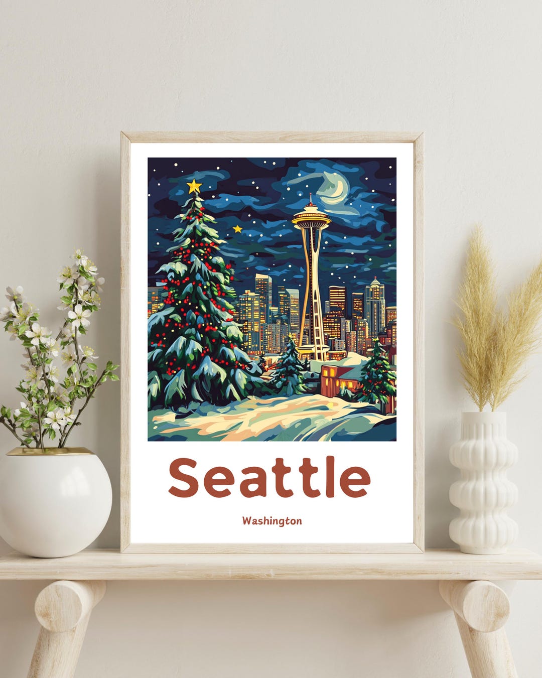 Seattle Winter Poster, Cozy Home Decor, Seattle Travel Art Print ...
