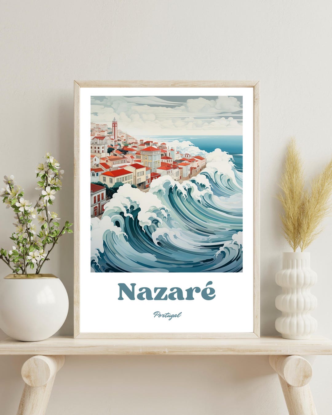 Nazare Poster, Nazare Print, Nazare Travel Art, Nazare Travel Poster ...