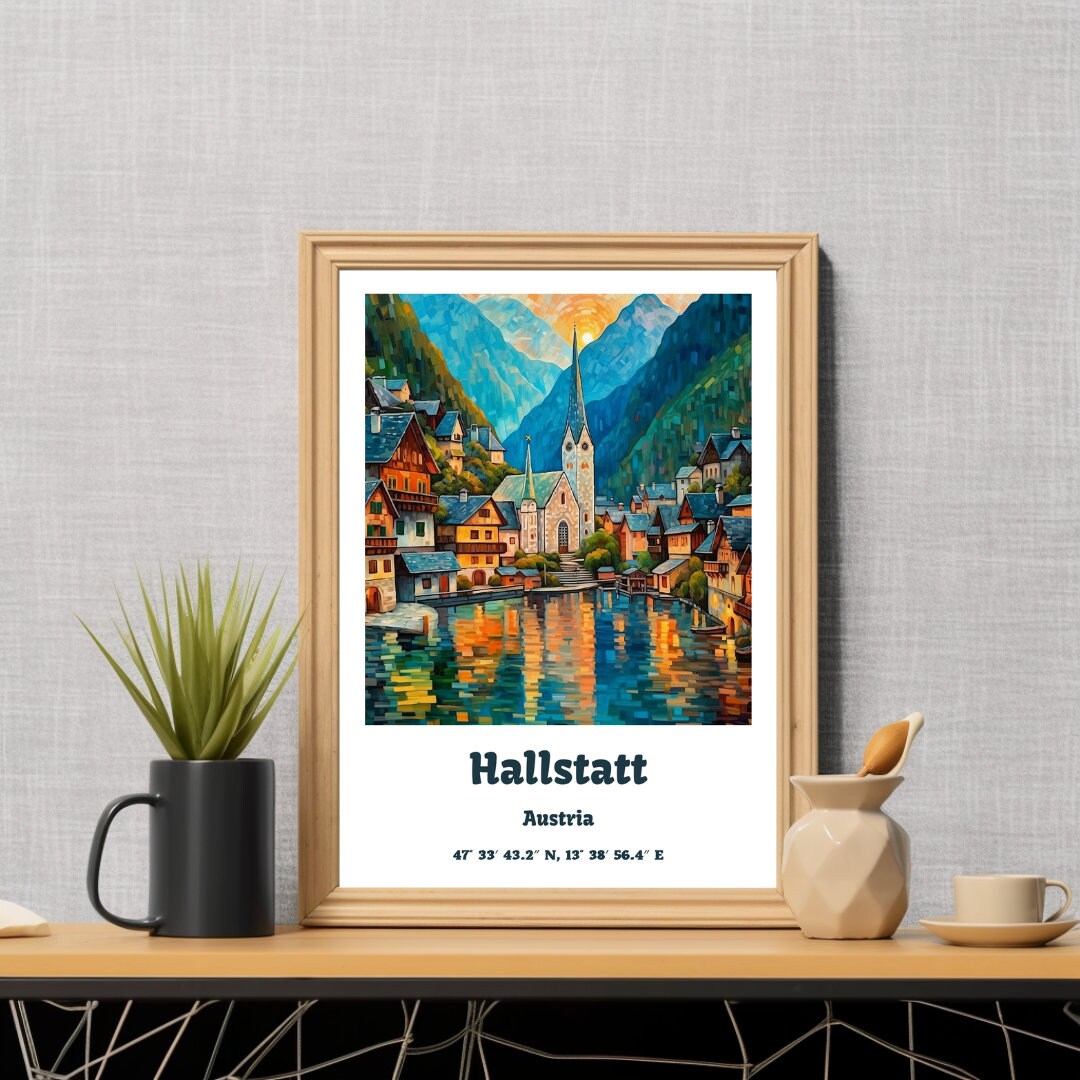 Hallstatt Austria Poster, Austria Travel Print, Hallstatt Van Gogh ...