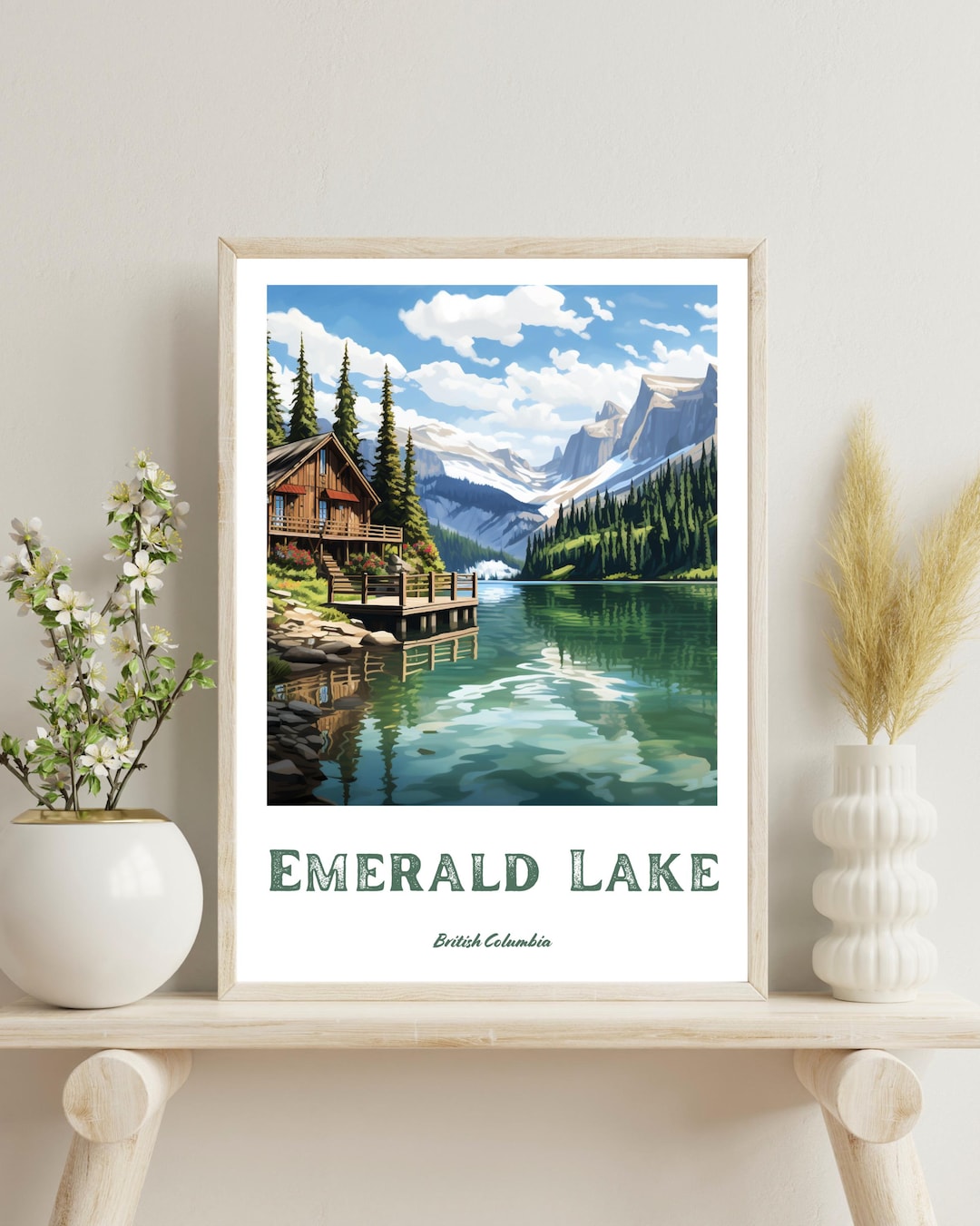 Emerald Lake Poster, British Columbia Print, Emerald Lake Travel Poster ...