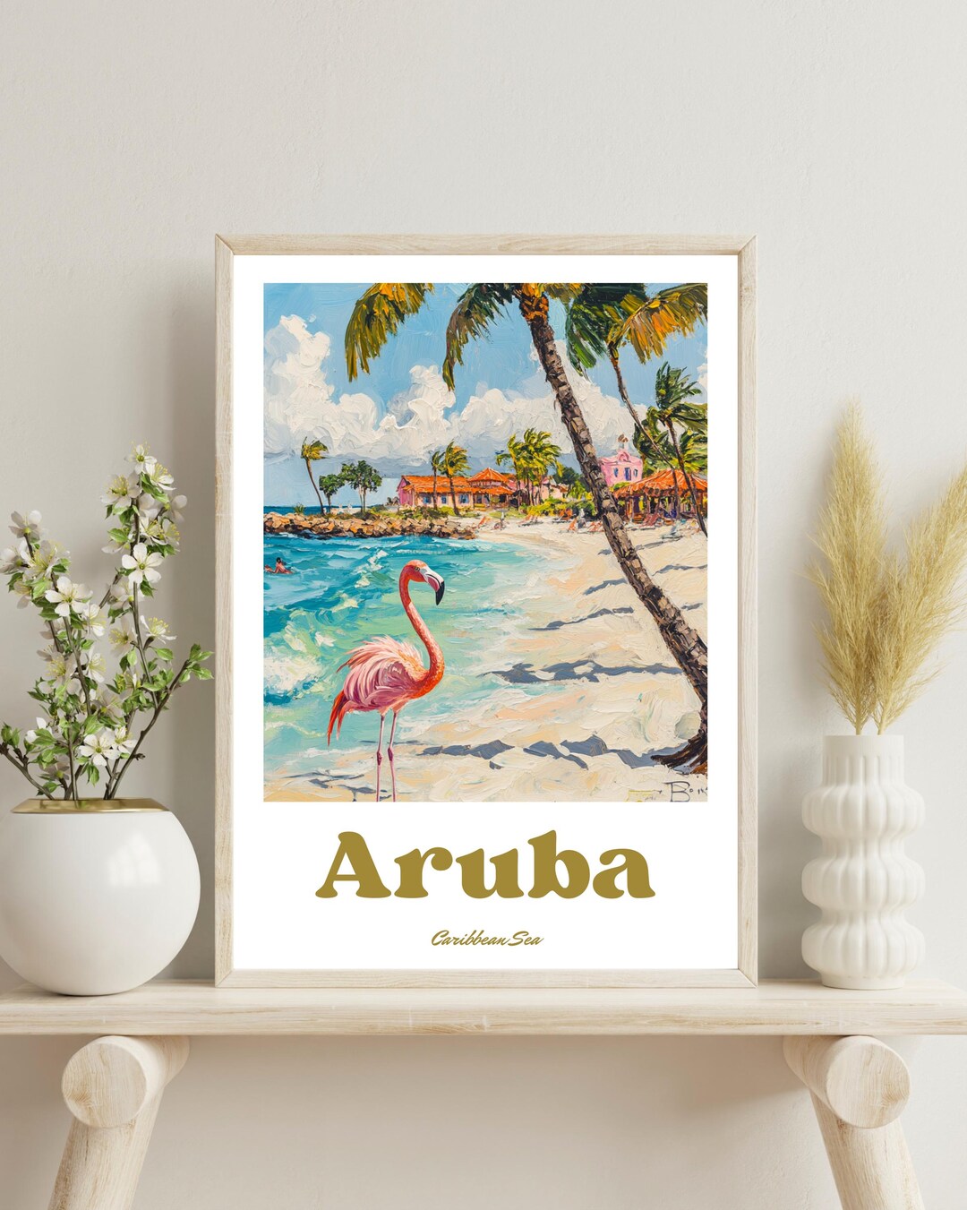 Aruba Poster, Aruba Travel Print, Aruba Flamingo Beach, Flamingo Poster ...