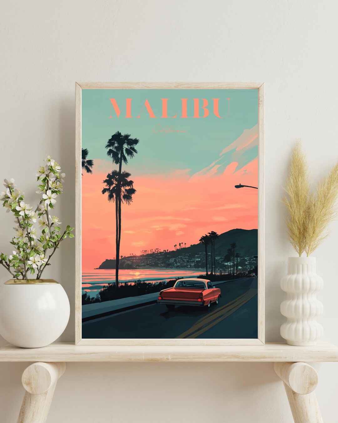 Malibu California Poster, Malibu California Retro Wall Art, Malibu ...