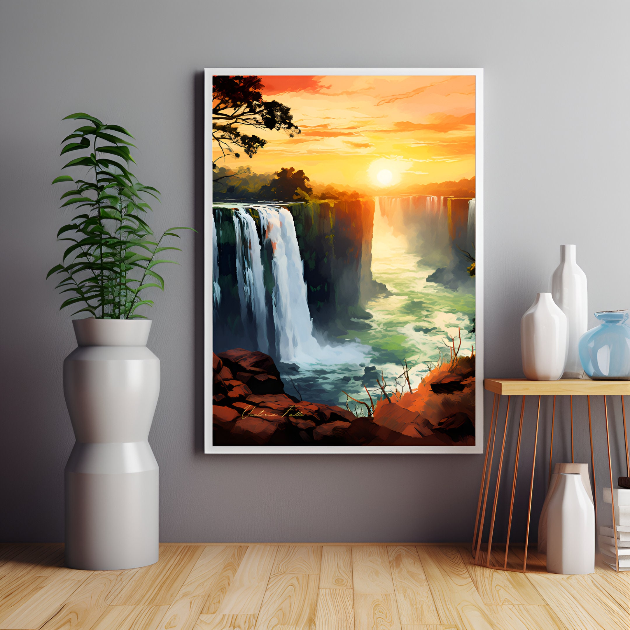 Victoria Falls Poster, Victoria Falls Travel Print, Africa Painting ...