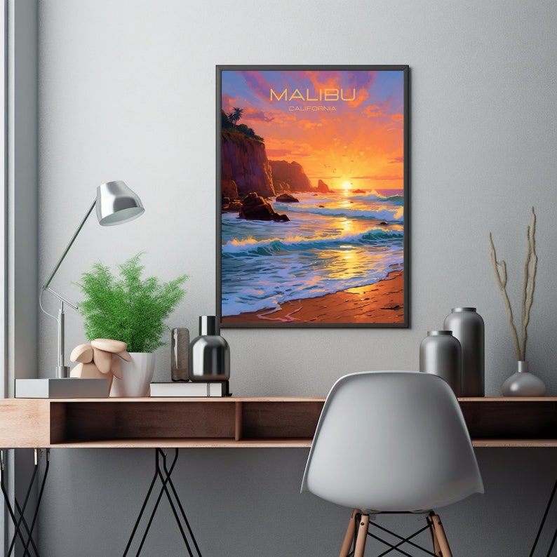 Malibu Beach Poster, Malibu Traditional Travel Print, Malibu Print ...