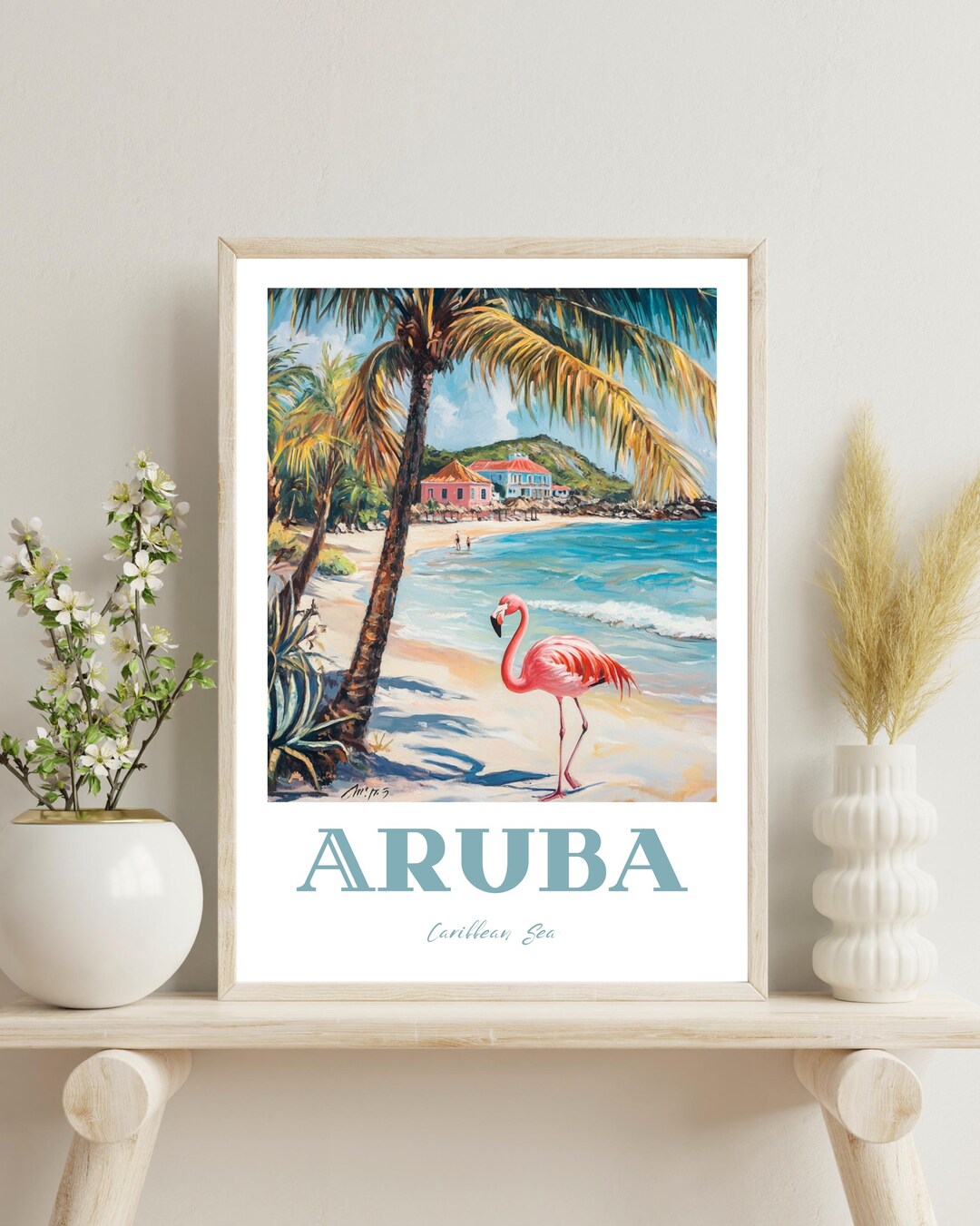 Aruba Poster, Aruba Travel Print, Aruba Flamingo Beach, Flamingo Poster ...