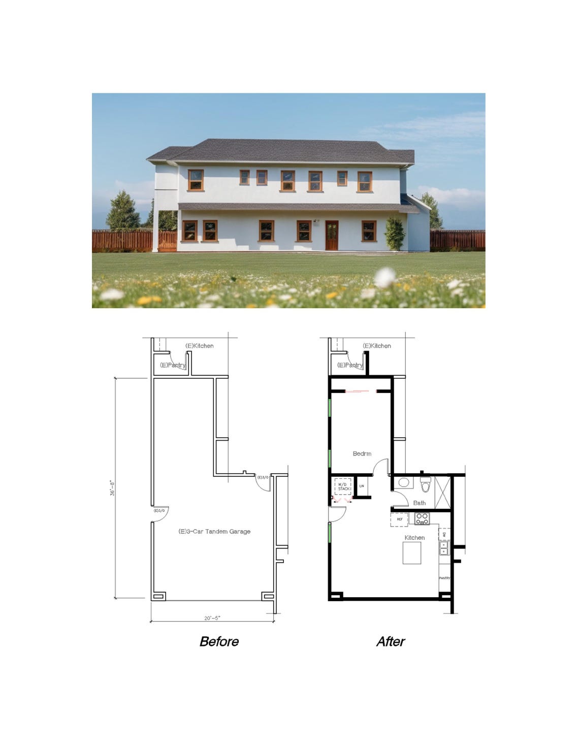 1 Bedroom 1 Bath (570sf)existing Tandem Garage Conversion to JADU or ...