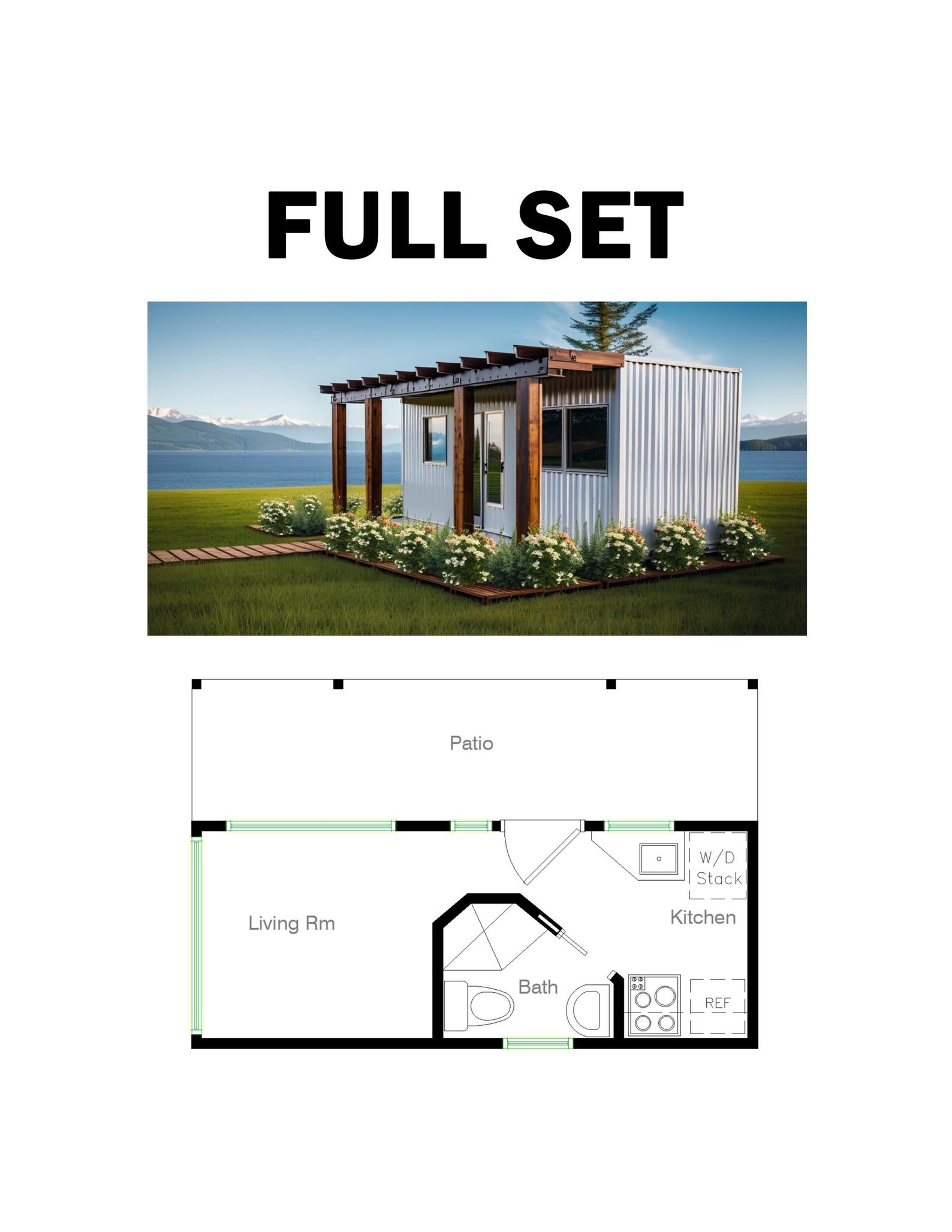 Shipping Container Floor Plan Studio W/ 1 Bath (160SF) Floor Plan ADU ...