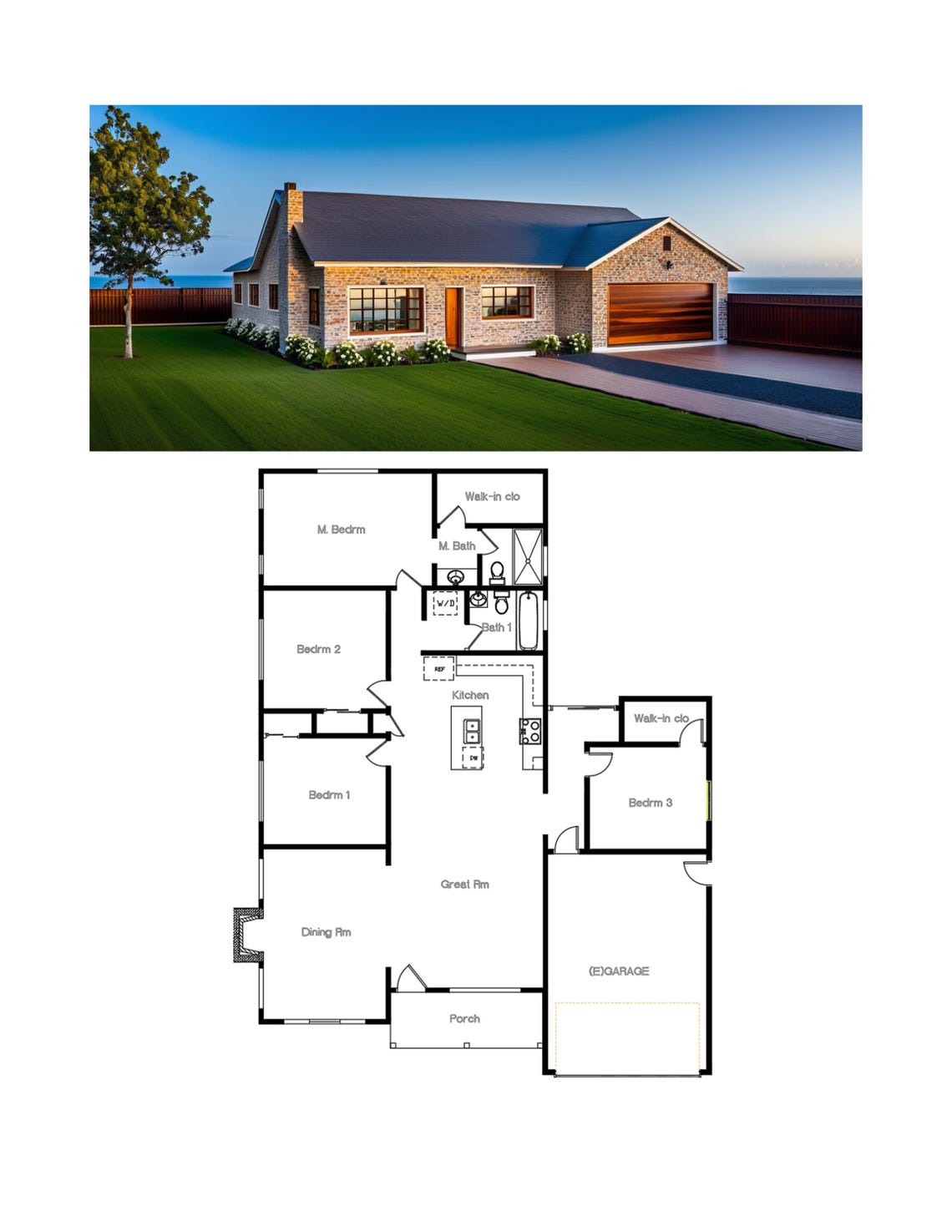 4 Bedroom 2 Bath (1,700SF) Floor Plan House Plan W/ Large Great Room ...