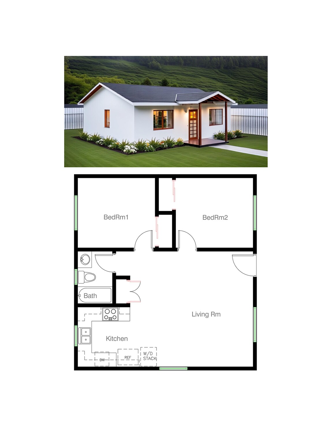 2 Bedroom 1 Bath (715SF) Adu(accessory Dwelling Unit) Floor Plan House ...