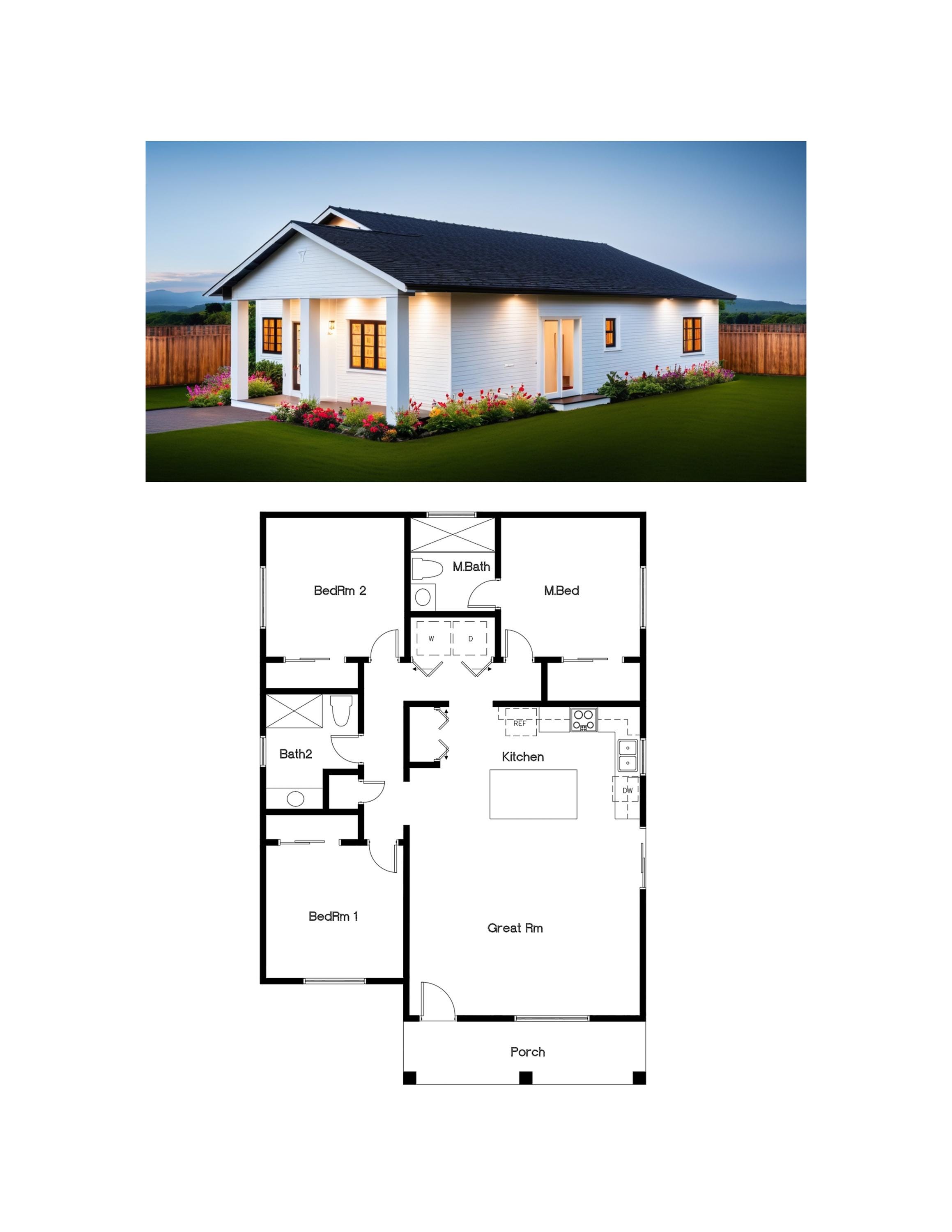 3 Bedroom 2 Bath (1200SF) Floor Plan Adu/cottage/granny Flat/tiny Homes ...