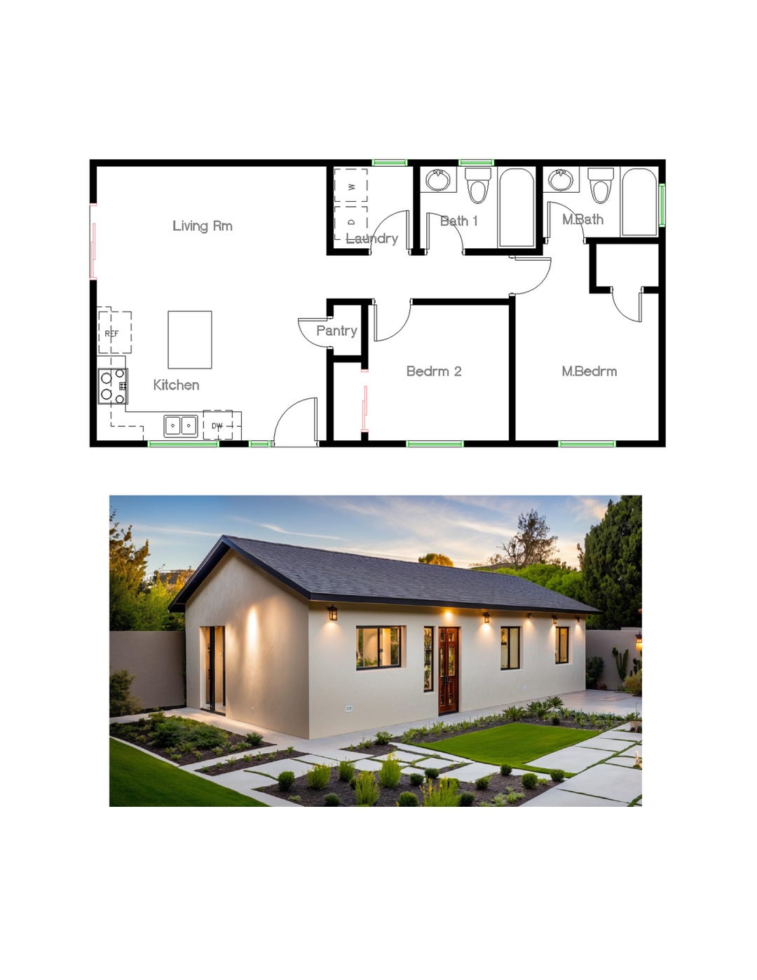 2 Bedroom 2 Bath (800SF) Adu(accessory Dwelling Unit) Floor Plan House ...