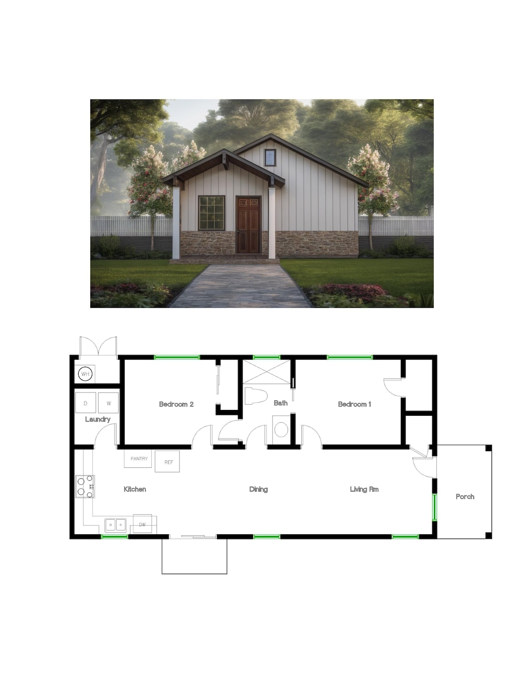 2 Bedroom 1 Bath (800SF) Adu(accessory Dwelling Unit) Floor Plan House ...
