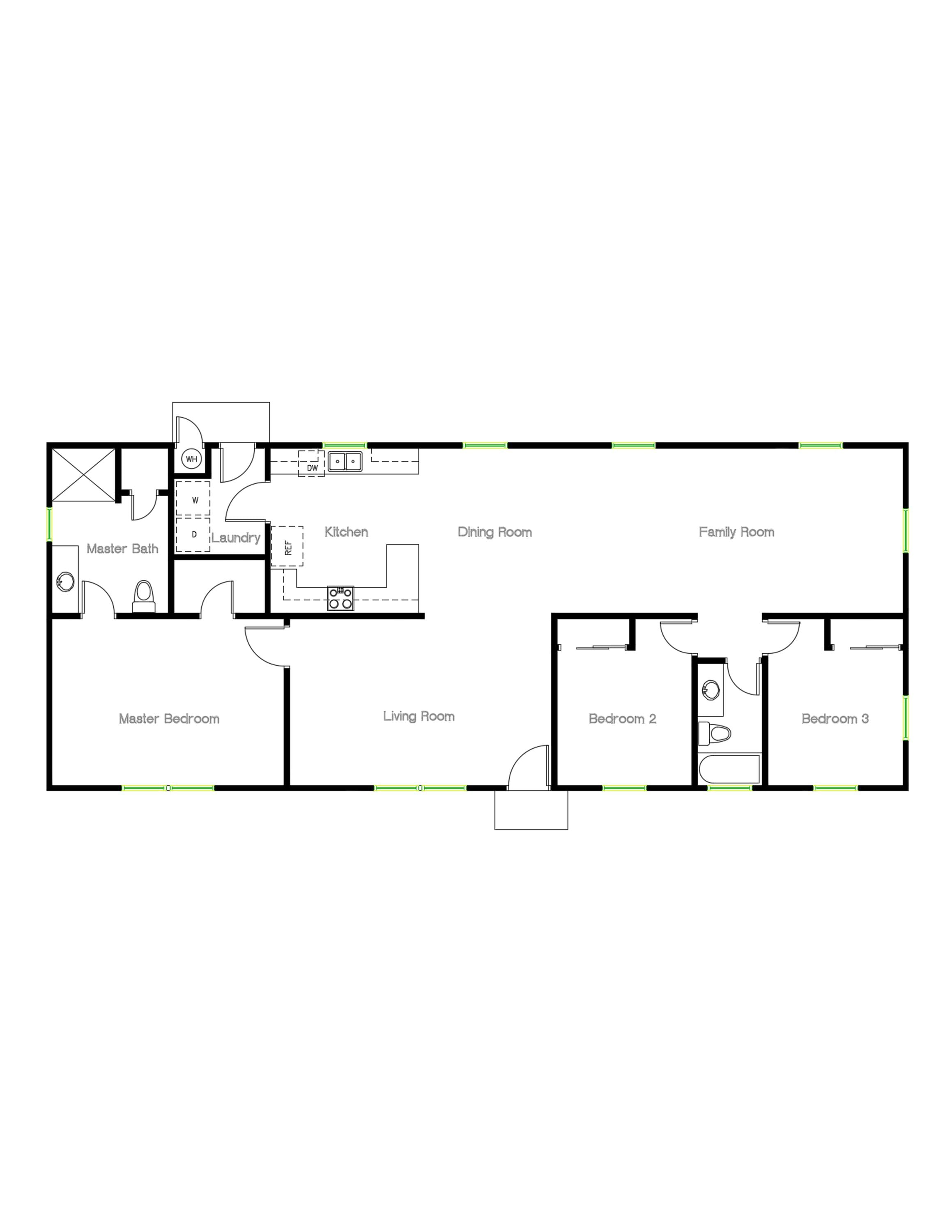 3-bedroom 2-bath 1,758SF Basic House Plan Rectangle Country Style ...