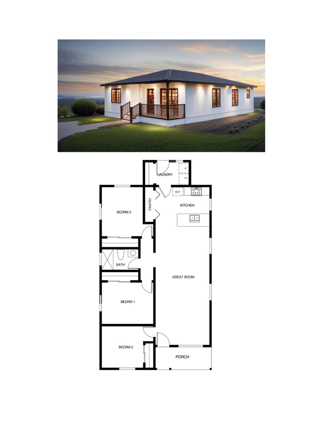 Functional House Plan - 3 Bedrooms 1 Bath, Large Laundry Area, Open ...