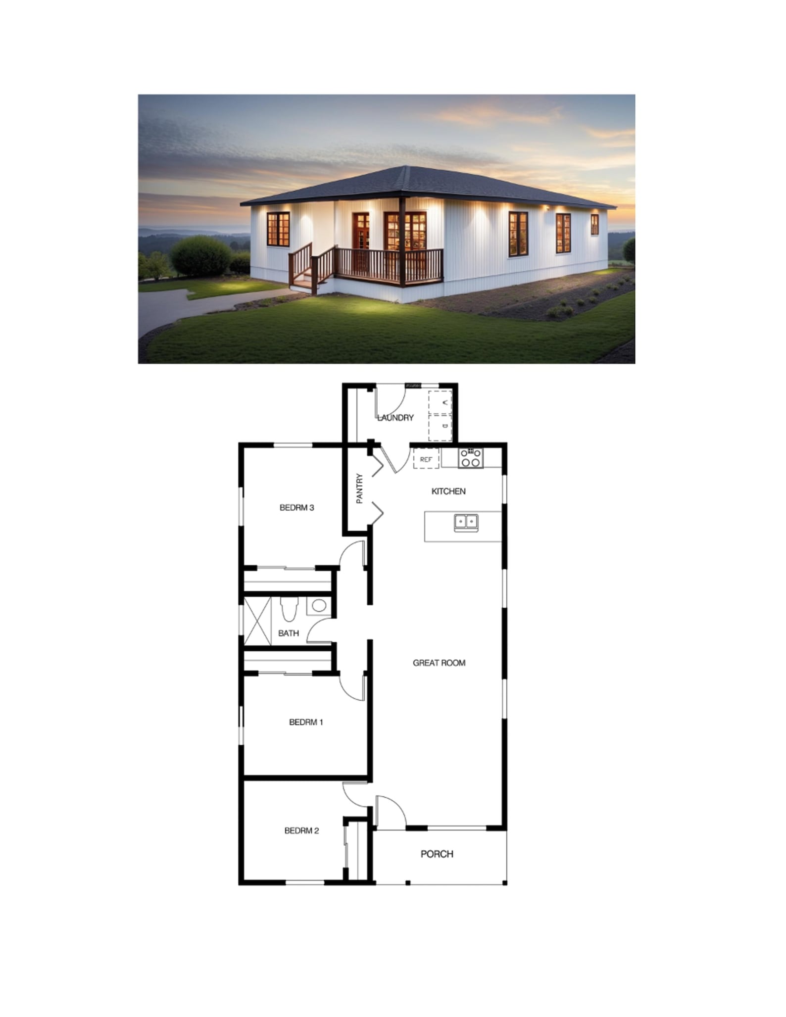 Functional House Plan - 3 Bedrooms 1 Bath, Large Laundry Area, Open ...