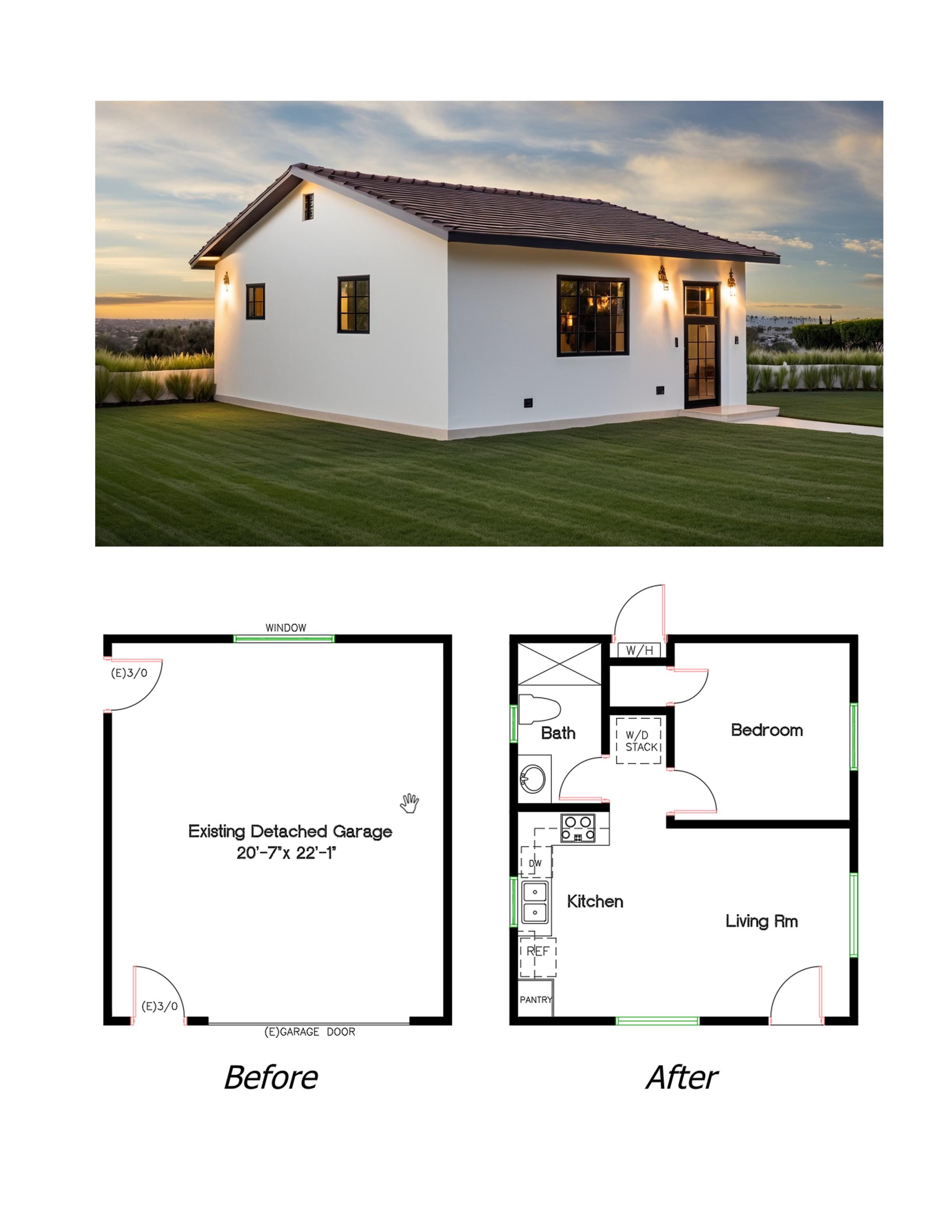 1 Bedroom 1 Bath (473SF) Detached Garage Conversion to Living Space or ...