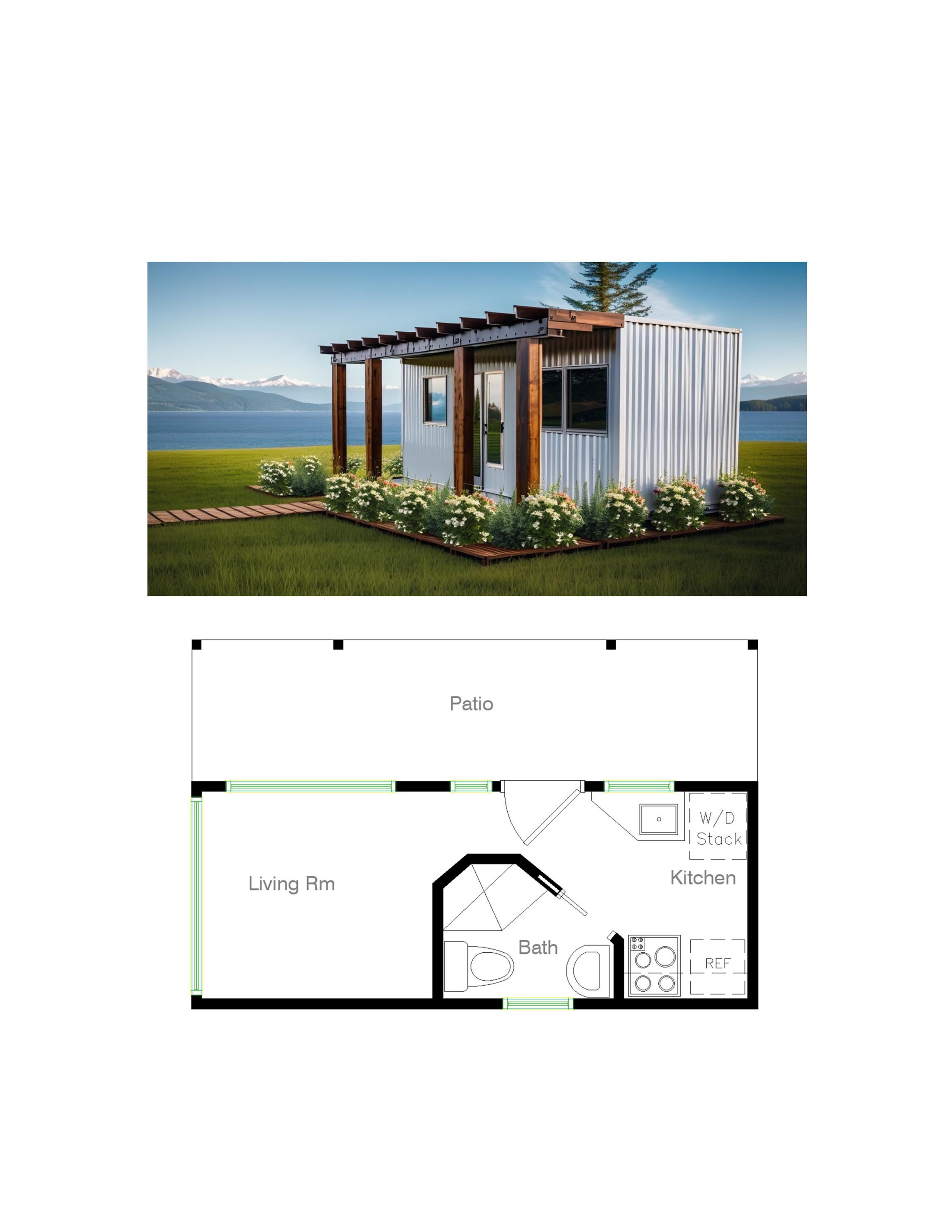 Shipping Container Floor Plan Studio W/ 1 Bath (160SF) Floor Plan ADU ...