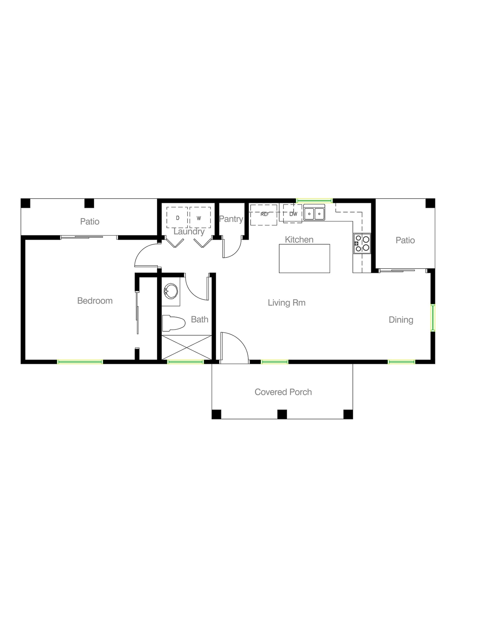 1 Bedroom 1 Bath (700SF) Floor Plan ADU /tiny Home/small Home/cottage ...