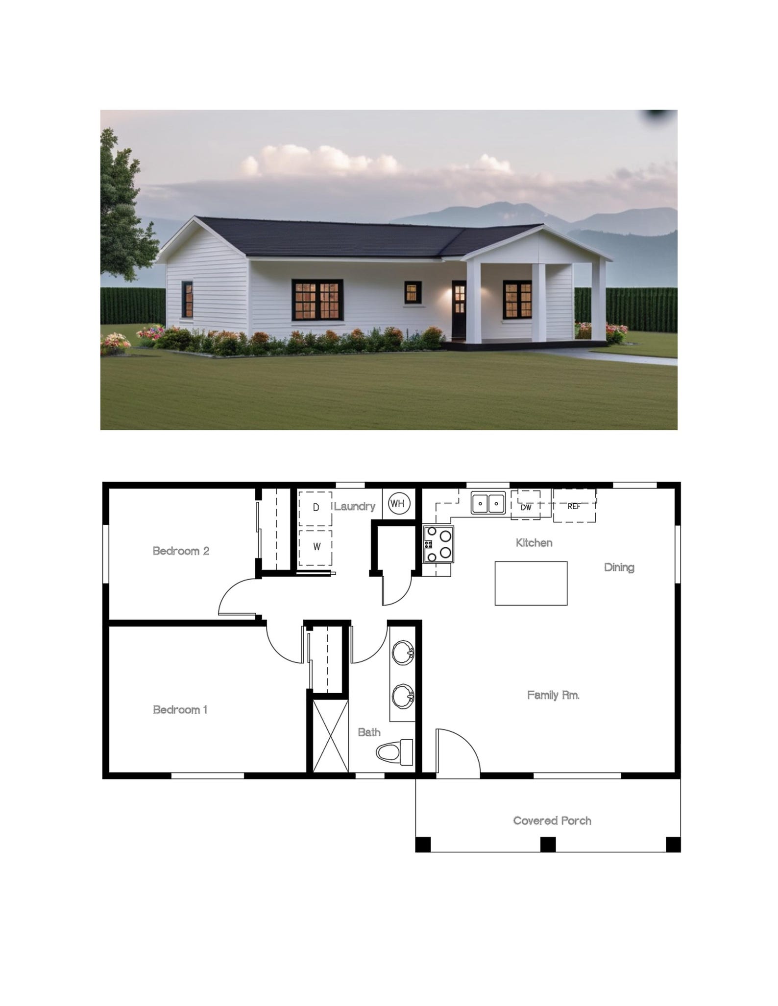 2 Bedroom 1 Bath (800sf)adu(accessory Dwelling Unit) Floor Plan W ...
