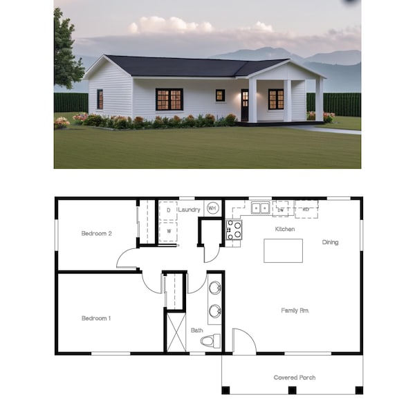 2 Bedroom 1 Bath (800sf)adu(accessory Dwelling Unit) Floor Plan W ...