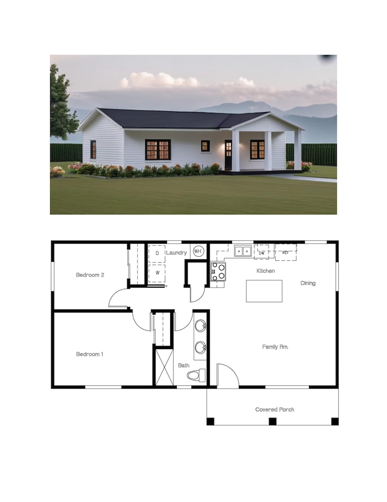 2 Bedroom 1 Bath (800sf)adu(accessory Dwelling Unit) Floor Plan W ...