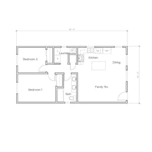 2 Bedroom 1 Bath 800sfaduaccessory Dwelling Unit Floor Plan W/ Large ...