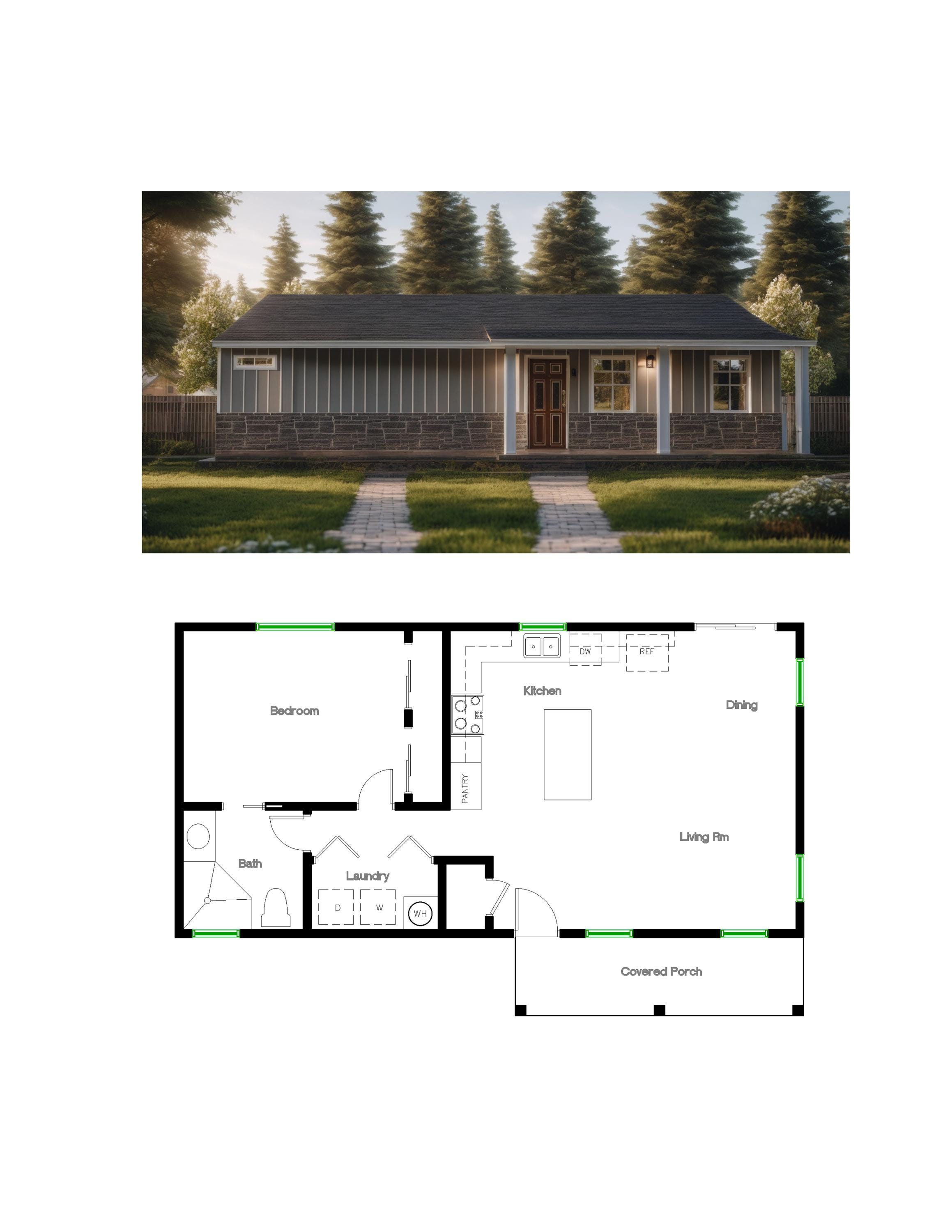1 Bedroom 1 Bath (800SF) Adu(accessory Dwelling Unit) Floor Plan House ...