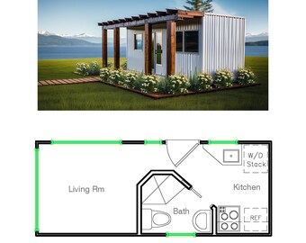 Shipping Container Floor Plan Studio W/ 1 Bath 160SF Floor Plan ADU ...