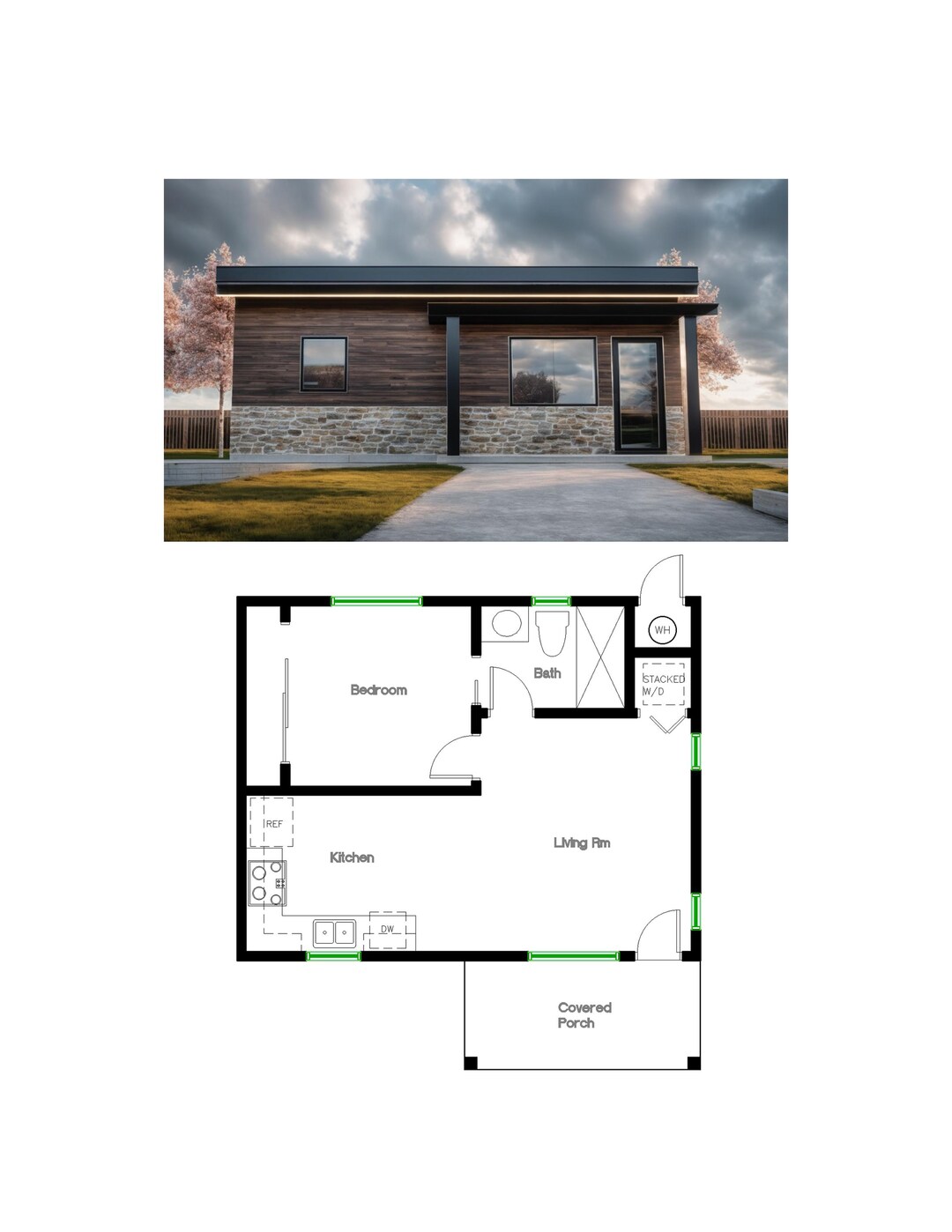 1 Bedroom 1 Bath (508SF) Adu(accessory Dwelling Unit) Floor Plan House ...